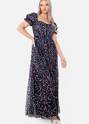 Maya Deluxe All Over Embellished Maxi Dress with Sweetheart Neckline ...