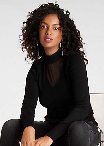 Melrose Front Mesh Insert High Neck Top | Freemans