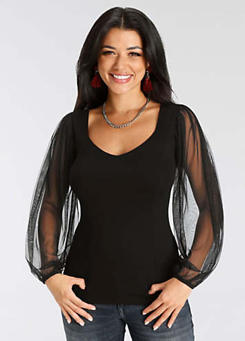 Melrose Mesh Long Sleeve Blouse | Freemans