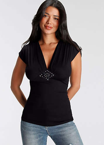 Melrose V-Neck Stud Detail Top | Freemans