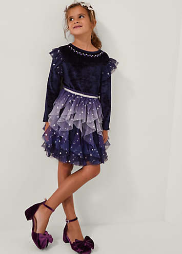 Monsoon Kids Cosmic Velour Long Sleeve Disco Dress | Freemans