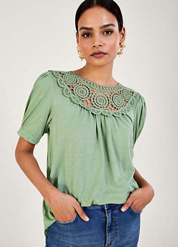 Monsoon Linen Crochet Frill Sleeve Top | Freemans