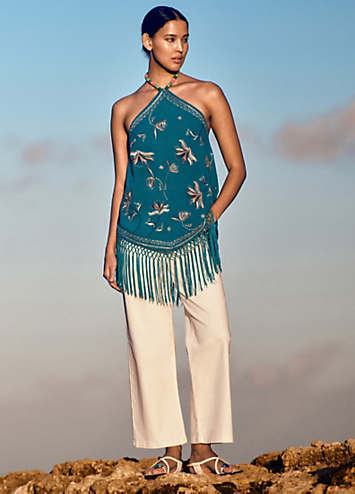 Monsoon Liza Embellished Tassel Halter Top | Freemans