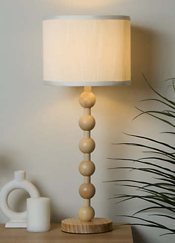 Natural Wooden Bobbin Table Lamp | Freemans