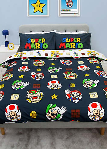 Nintendo Super Mario Blackened Reversible Duvet Cover Set | Freemans