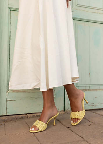Novo Yearning Lemon Flower Detail Heeled Mule Sandals | Freemans