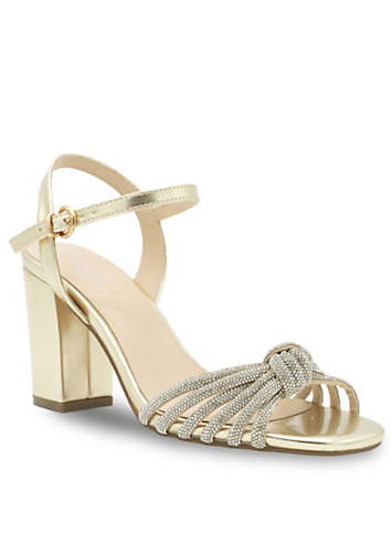 Paradox London Champagne Metallic Block Heel Knot Front Sandals | Freemans