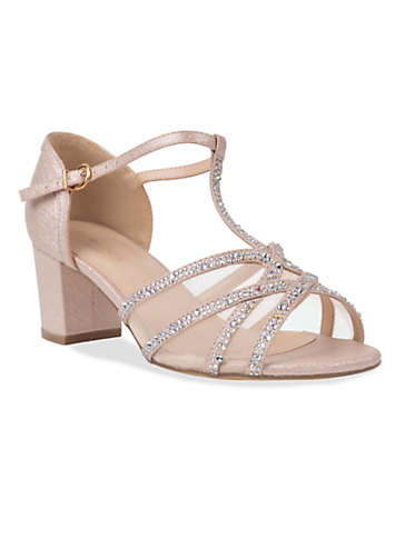 Paradox London Nude Shimmer Tuba Wide Fit Block Heel Sandals | Freemans