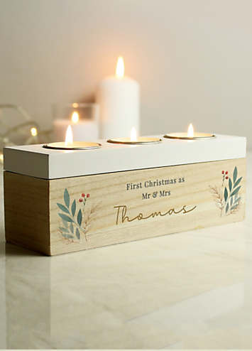 Personalised Momento Christmas Foliage Triple Tea Light Box | Freemans