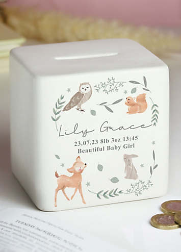 Personalised Woodland Animals Ceramic Square Money Box | Freemans