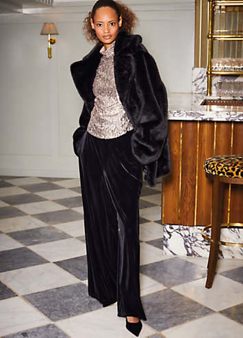 Phase Eight Megan Black Faux Fur Coat | Freemans