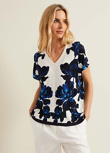 Phase Eight Mia Floral Print Linen Knit Top | Freemans