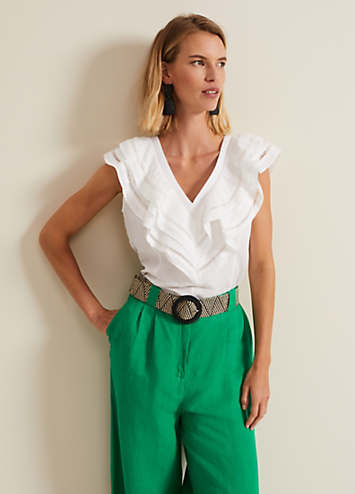 Phase Eight Rosey Ruffle Linen Top | Freemans