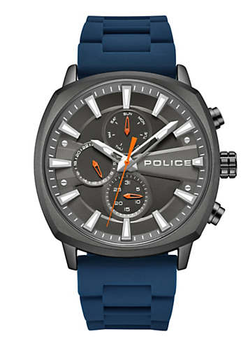 Police Tuneful Black Multi Dial Blue Silicone Strap Watch | Freemans