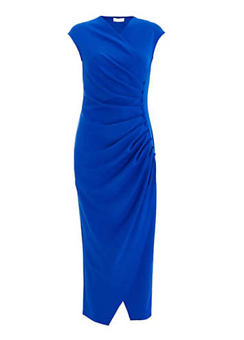 Quiz Royal Blue Scuba Crepe Midaxi Dress with Wrap Button Detail | Freemans