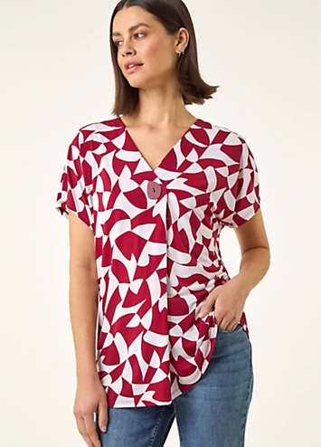 Roman Abstract Print V-Neck Stretch Top | Freemans