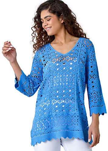 Roman Originals Cotton Crochet Tunic Top | Freemans