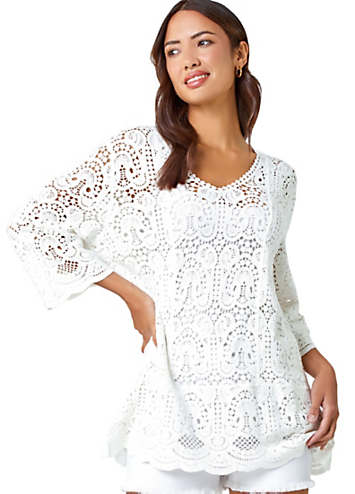 Roman Originals Cotton Crochet Tunic Top | Freemans