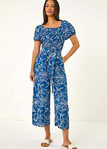 Roman Originals Leaf Print Wide Leg Jumpsuit | Freemans