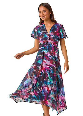 Roman Petite Print Twist Front Dobby Midi Dress | Freemans