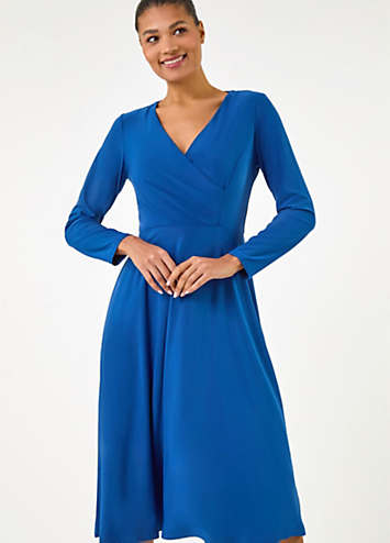 Roman Wrap Bodice Tie Waist Midi Dress | Freemans
