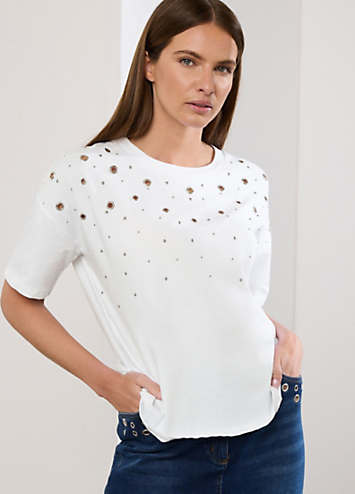 STAR by Julien Macdonald Eyelet Detail Short Sleeve T-Shirt | Freemans