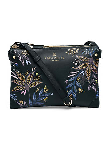 Sara Miller Black Botanic Print Zip Crossbody Bag | Freemans