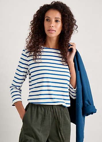 Seasalt Cornwall Blue Breton-Style Striped Sailor Top | Freemans