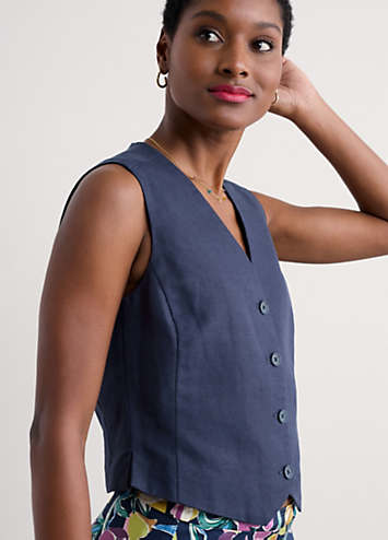 Seasalt Cornwall Navy Erica Linen Blend Waistcoat | Freemans