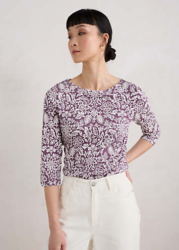 Seasalt Cornwall Purple Easel Three-Quarter Sleeve Top | Freemans