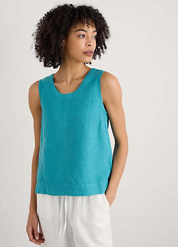 Seasalt Cornwall Teal Lighthouse Station Linen Vest | Freemans