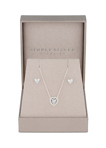 Simply Silver Sterling Silver 925 Plated Halo Heart Set | Freemans