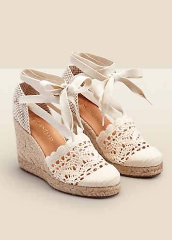 Sosandar Amily Cream Crochet Valenciana Wedge Espadrille Sandals | Freemans