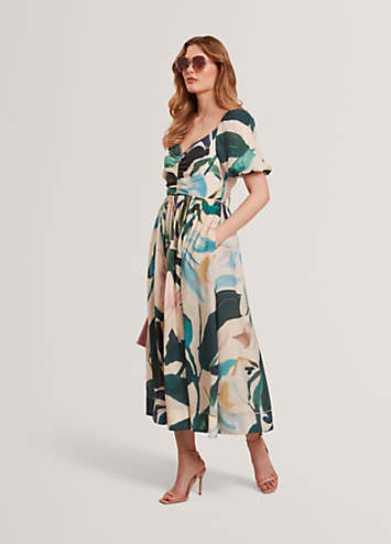 Ted Baker Moyla Printed Puff Sleeve Ruched Detail Midi Dress | Freemans