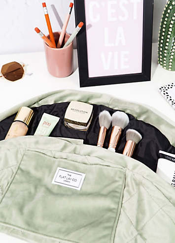 The Flat Lay Co. Sage Green Velvet Open Flat Makeup Bag Freemans