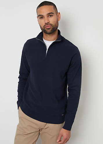 Threadbare Basket Stitch Mock T-Shirt Quarter Zip Jumper | Freemans