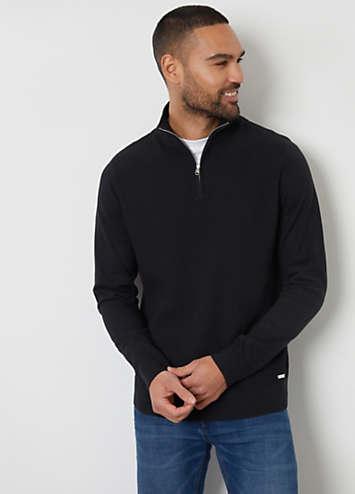 Threadbare Basket Stitch Mock T-Shirt Quarter Zip Jumper | Freemans