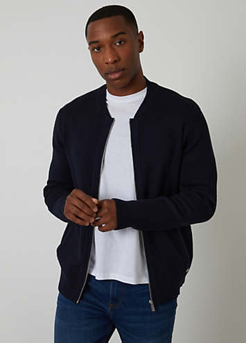 Threadbare Navy Bomber-Style Knitted Zip Through Cardigan | Freemans