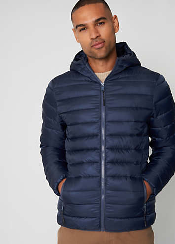 Threadbare Navy Matte Finish Padded Hooded Jacket | Freemans