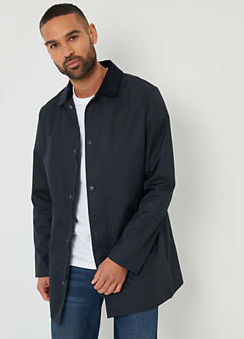 Threadbare Showerproof Longline Corduroy Collar Mac | Freemans