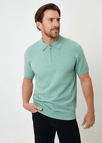 Threadbare Textured Front Quarter Zip Knitted Polo Shirt | Freemans