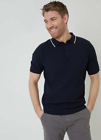 Threadbare Textured Front Tipping Collar Knitted Polo Shirt | Freemans