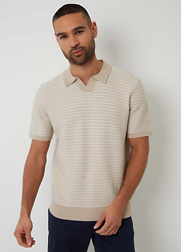 Threadbare Textured Stripe Trophy Neck Knitted Polo Shirt | Freemans