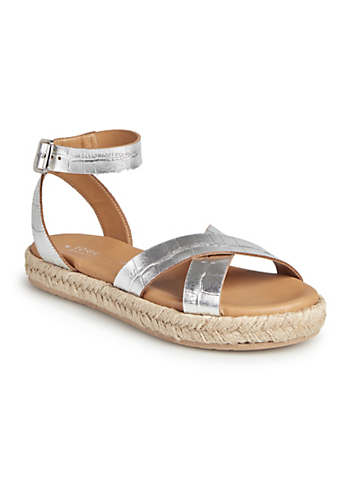 Together Italian Leather Silver Croc Flatform Sandals | Freemans