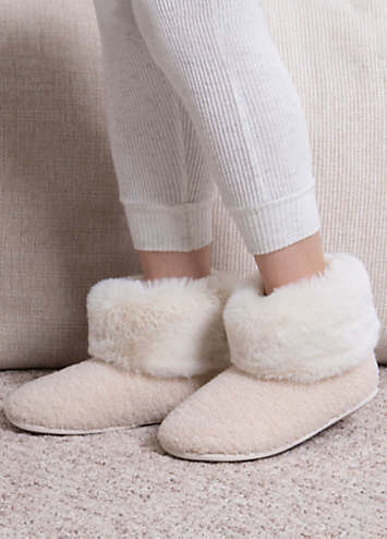 Totes Isotoner Ladies Borg Slippers Boots with Fur Cuff | Freemans