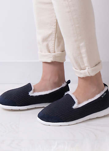 Totes Isotoner Ladies Navy Iso-Flex Waffle Full Back Slippers | Freemans