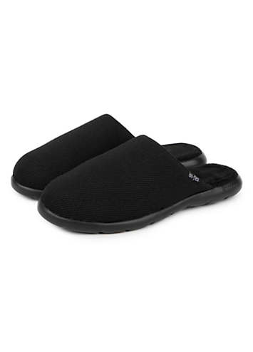 Totes Isotoner Mens Isoflex Black Textured Mule Slippers | Freemans