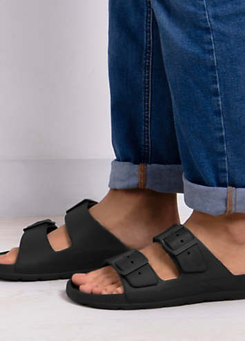 Totes Mens Black Bounce Buckle Adjustable Sliders | Freemans