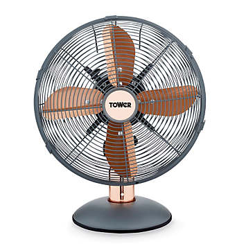 Tower 12-Inch Metal Table Fan - Grey & Rose Gold | Freemans
