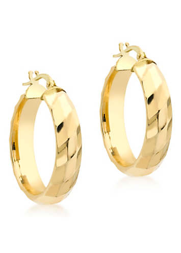 Tuscany Gold 9ct Yellow Gold Tube Patterned Round Hoop Creole Earrings ...